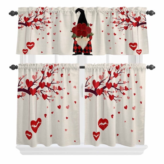 3 Piece Kitchen Curtains and Valances Set Red Valentines Cafe Curtains ...