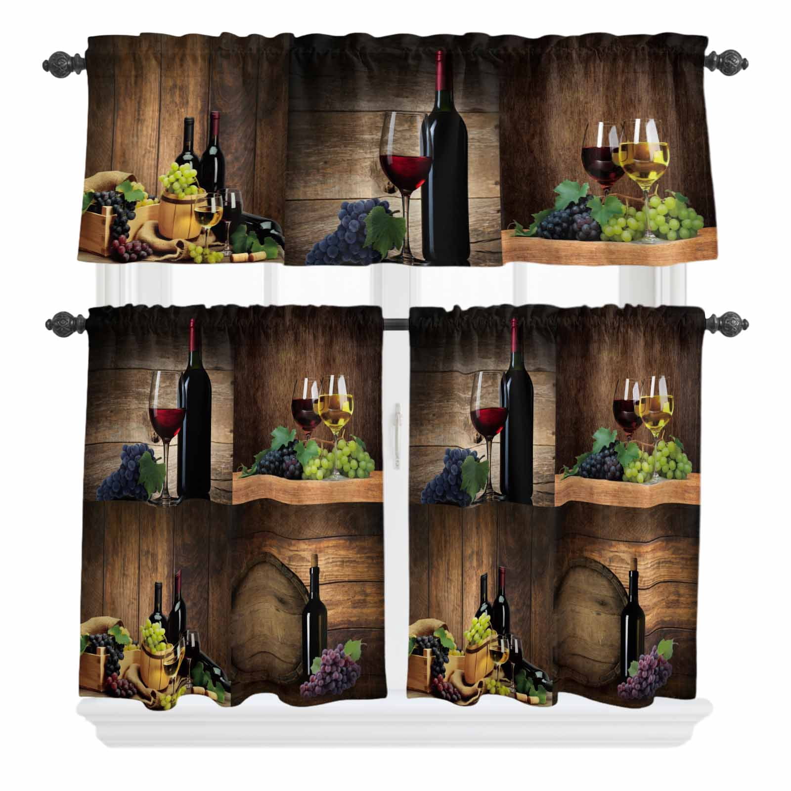 3 Piece Kitchen Curtains and Valances Set Red Wine Cafe Curtains 36 ...
