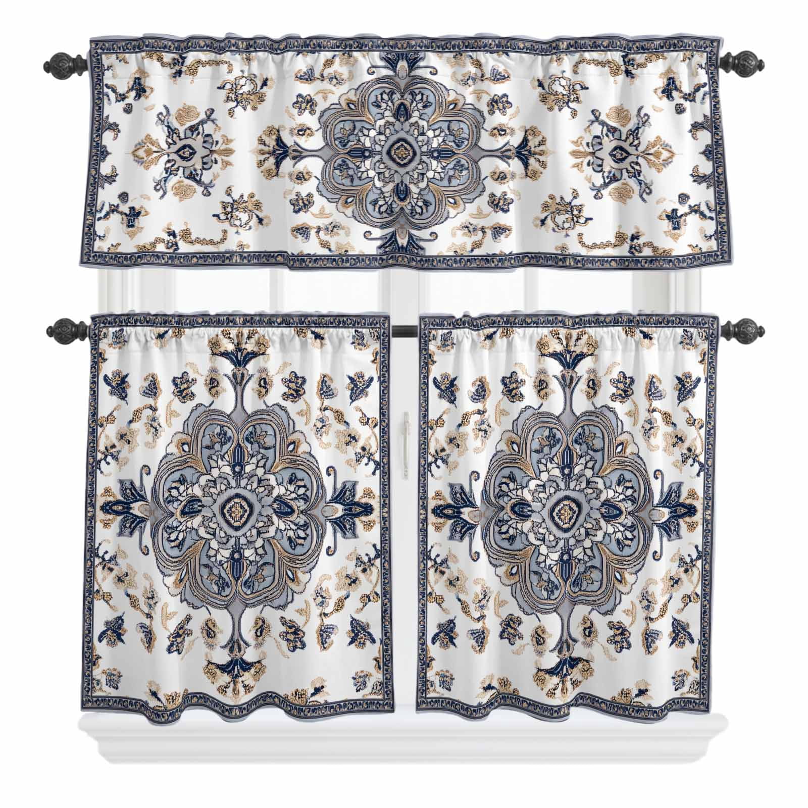 3 Piece Kitchen Curtains and Valances Set Retro Boho Cafe Curtains 36 ...
