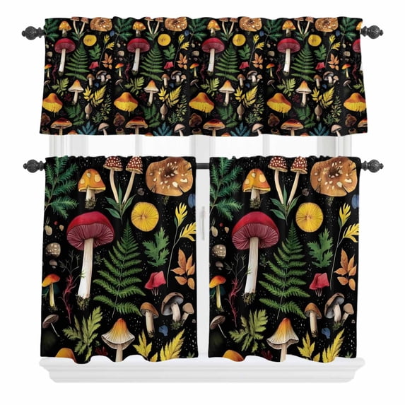 3 Piece Kitchen Curtains and Valances Set Retro Mushroom Cafe Curtains ...