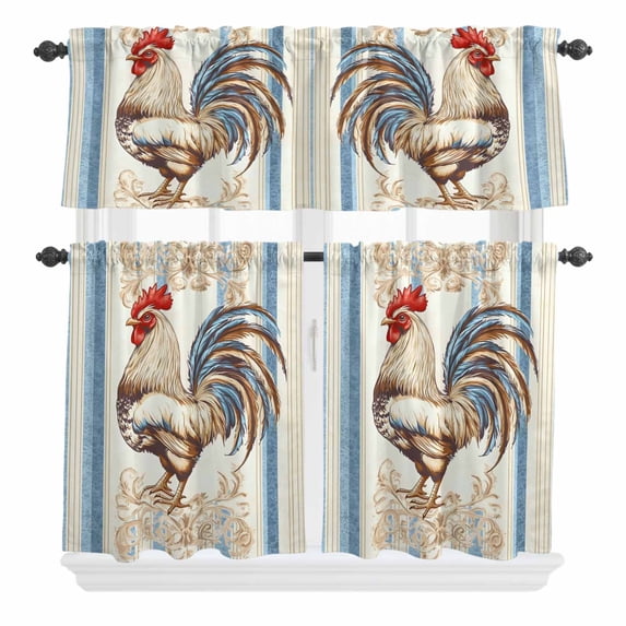 3 Piece Kitchen Curtains and Valances Set Retro Rooster Cafe Curtains ...