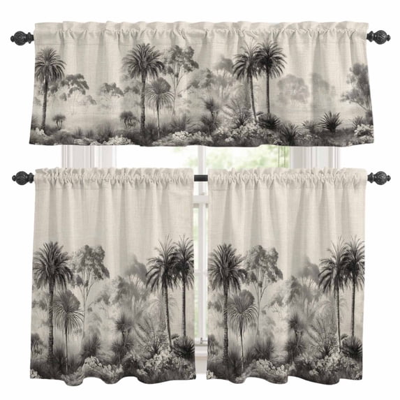 3 Piece Kitchen Curtains and Valances Set Retro Tropical Forest Cafe ...