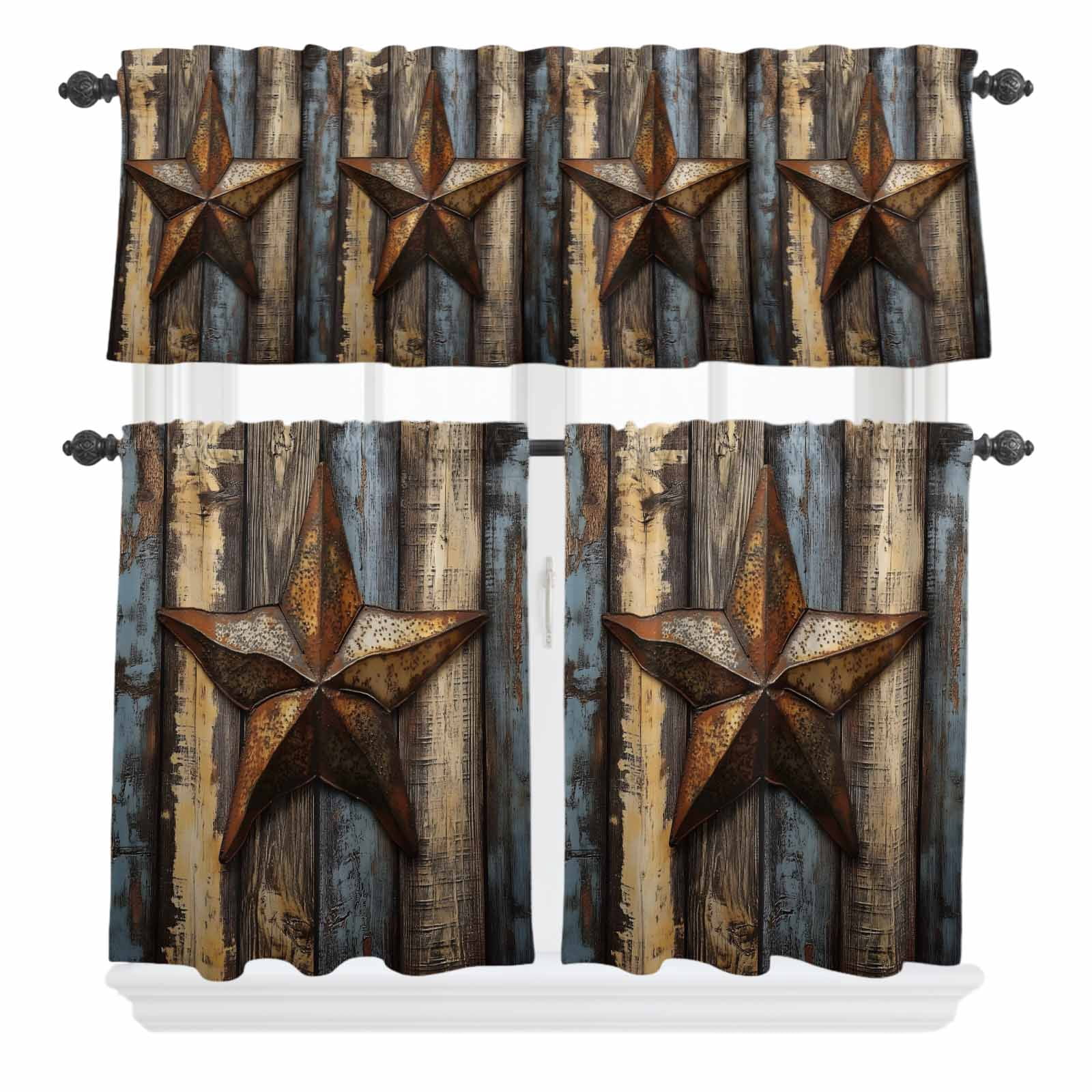 3 Piece Kitchen Curtains and Valances Set Retro Vintage Cafe Curtains ...