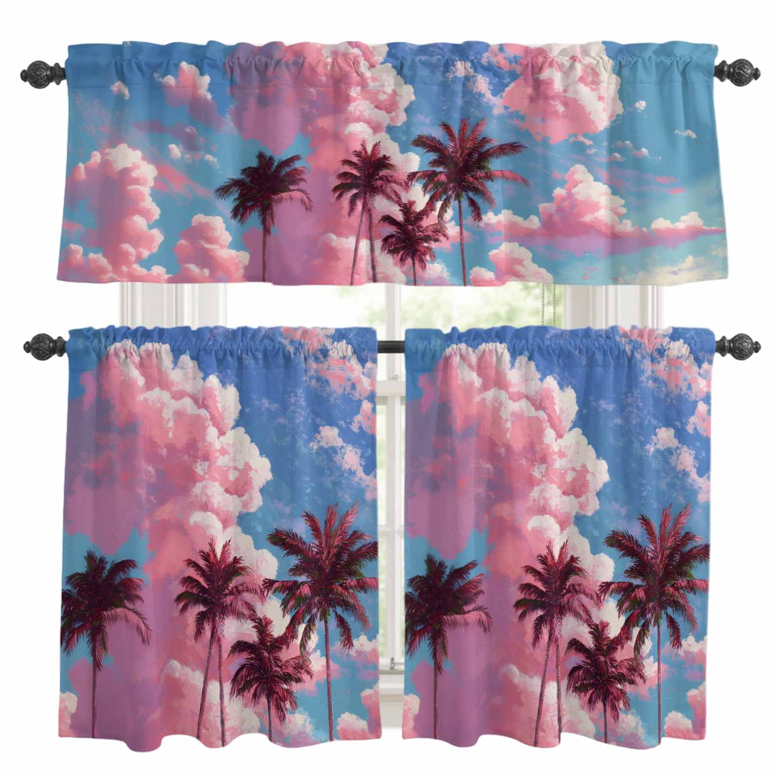 3 Piece Kitchen Curtains and Valances Set Romance Summer Cafe Curtains ...