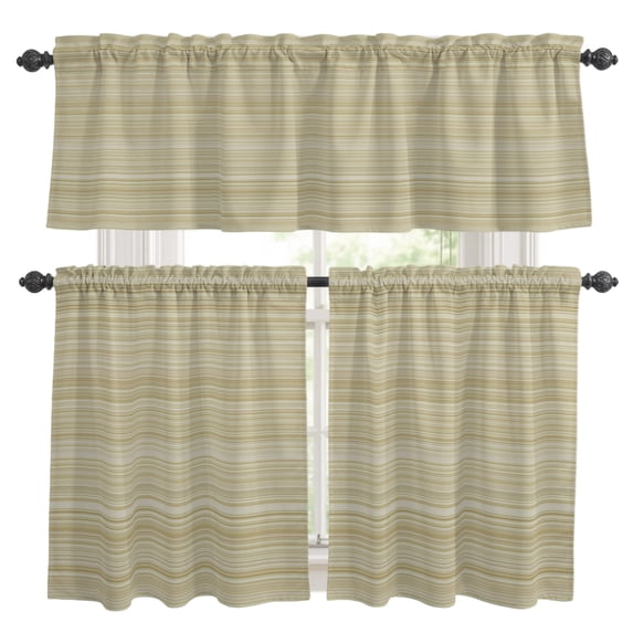 3 Piece Kitchen Curtains and Valances Set Rustic Beige Striped Cafe ...