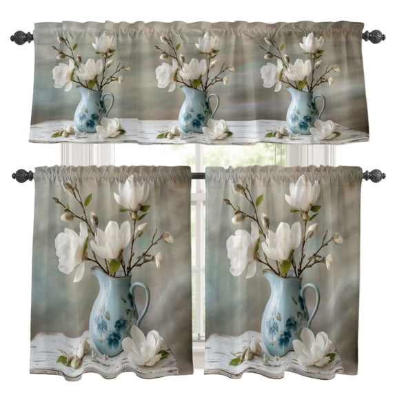 3 Piece Kitchen Curtains and Valances Set Rustic Floral Cafe Curtains ...