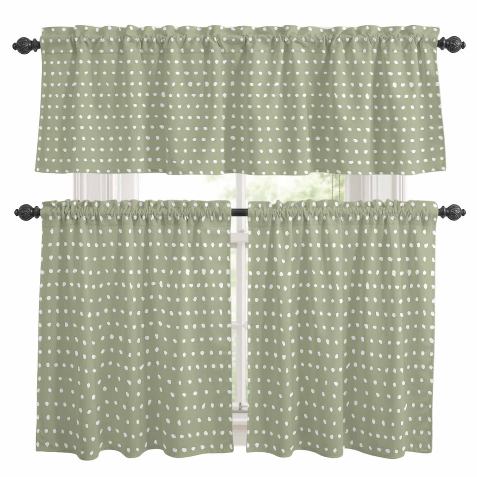 3 Piece Kitchen Curtains and Valances Set Sage Green Cafe Curtains 24 ...