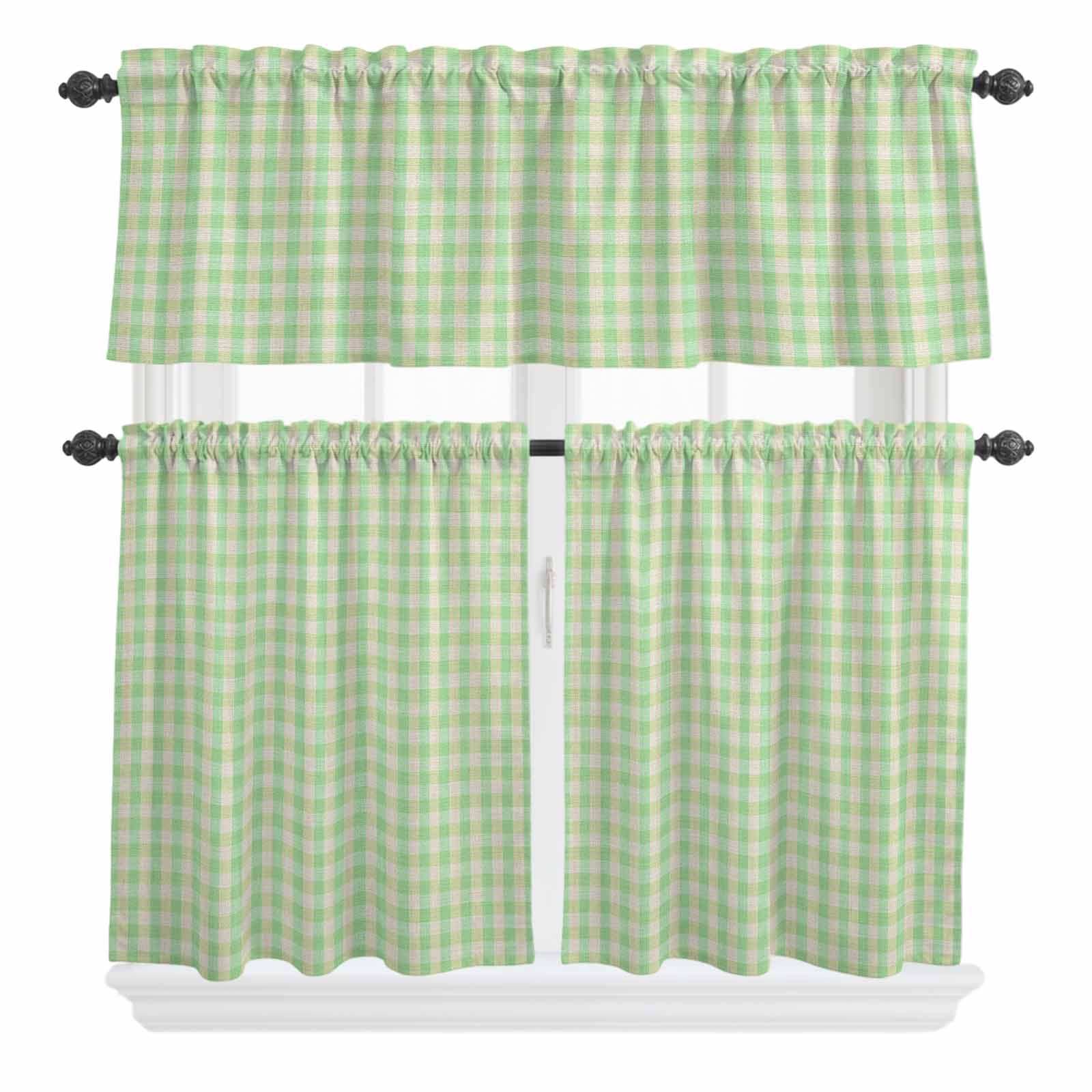3 Piece Kitchen Curtains and Valances Set Sage Green Cafe Curtains 24 ...