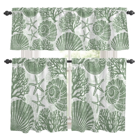 3 Piece Kitchen Curtains and Valances Set Sage Green Coastal Cafe ...
