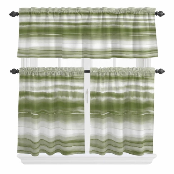3 Piece Kitchen Curtains and Valances Set Sage Green Ombre Cafe ...