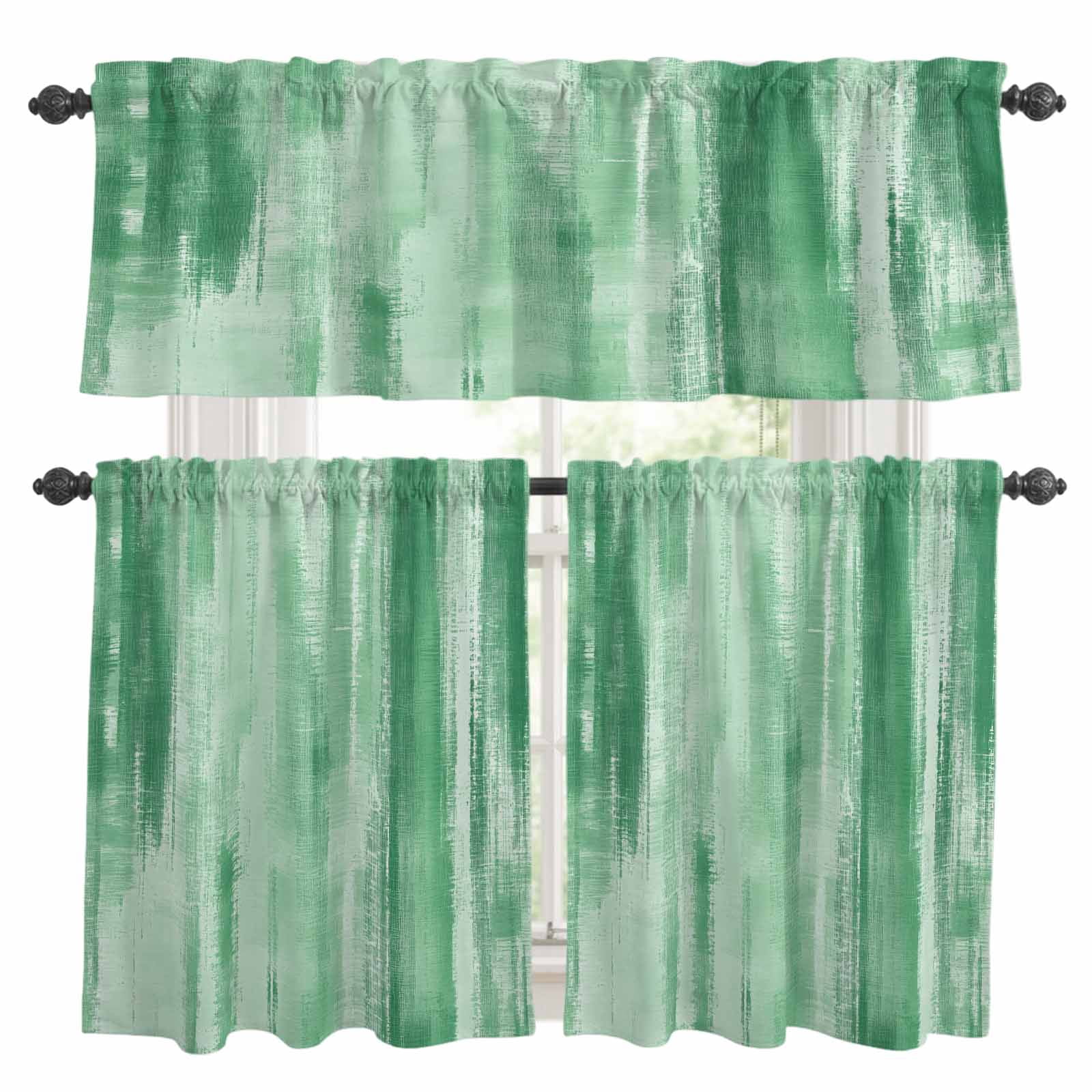 3 Piece Kitchen Curtains and Valances Set Sage Green Ombre Cafe ...