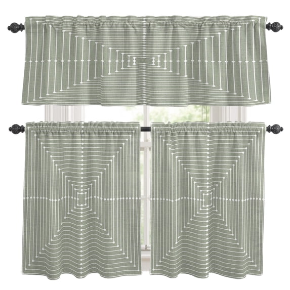 3 Piece Kitchen Curtains and Valances Set Sage Green Striped Cafe ...