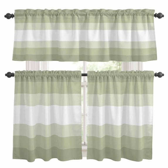 3 Piece Kitchen Curtains and Valances Set Sage Green Striped Cafe ...