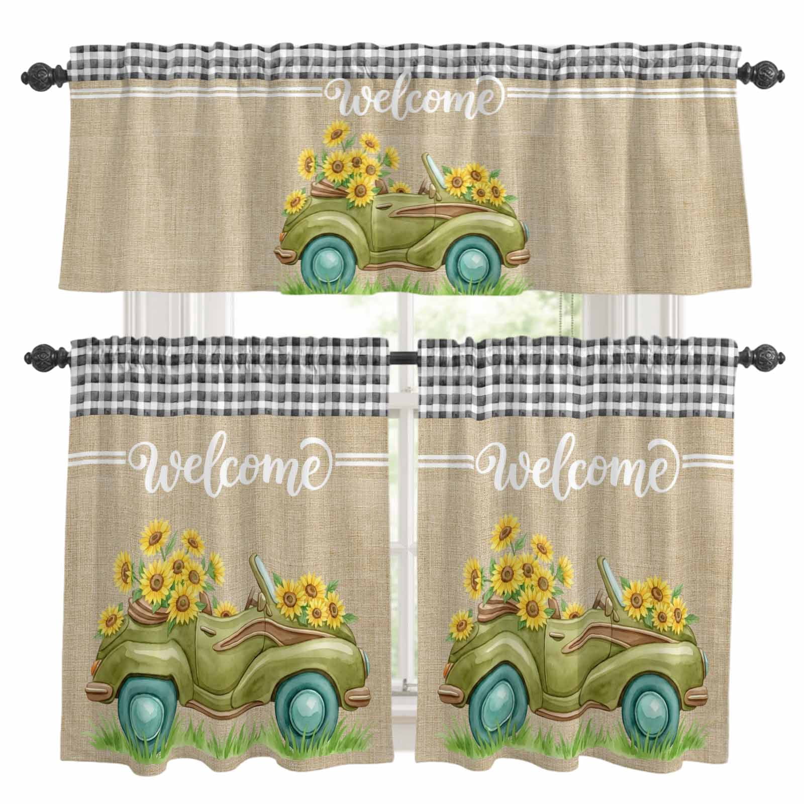 3 Piece Kitchen Curtains and Valances Set Sage Green Truck Cafe ...