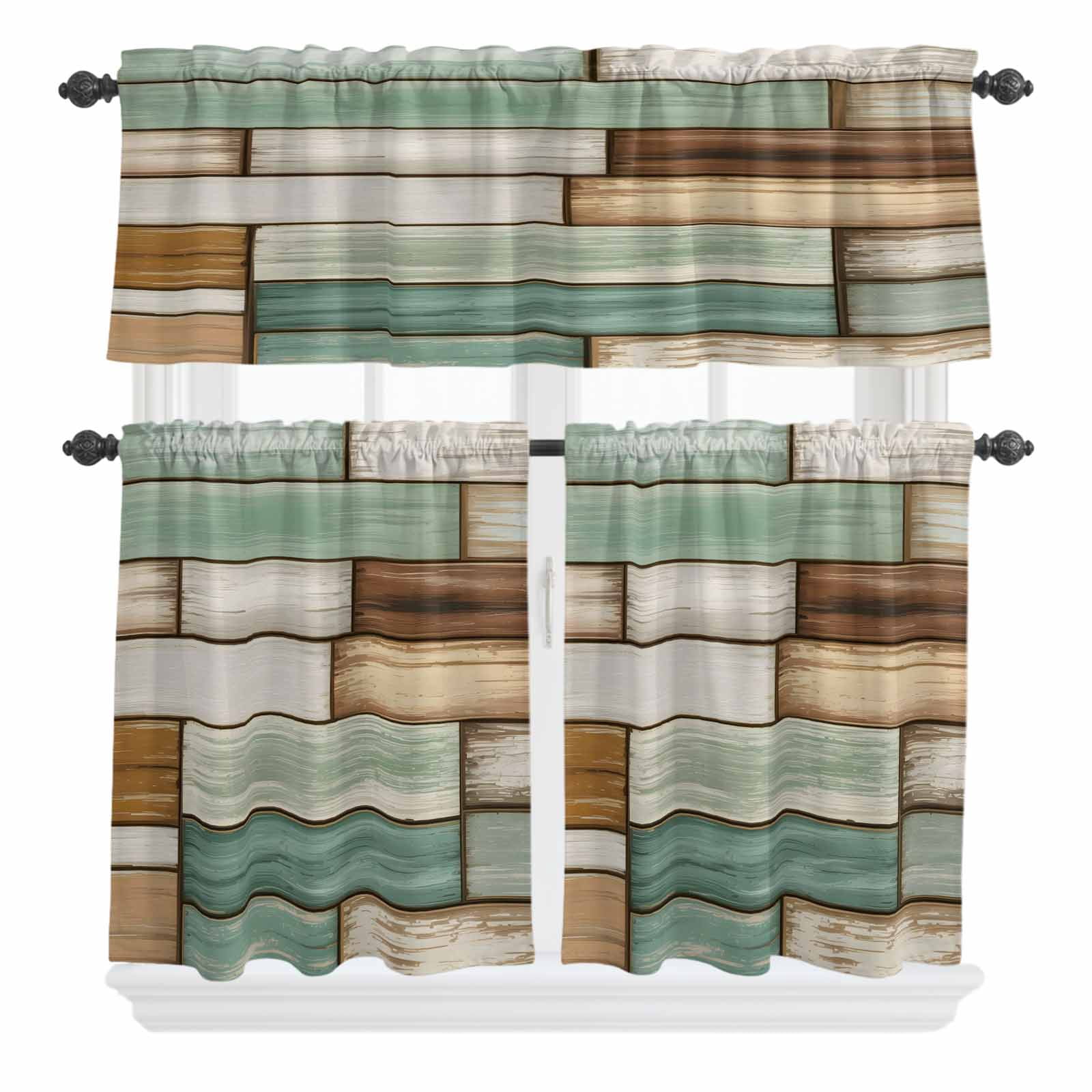 3 Piece Kitchen Curtains and Valances Set Sage Green Vintage Cafe ...