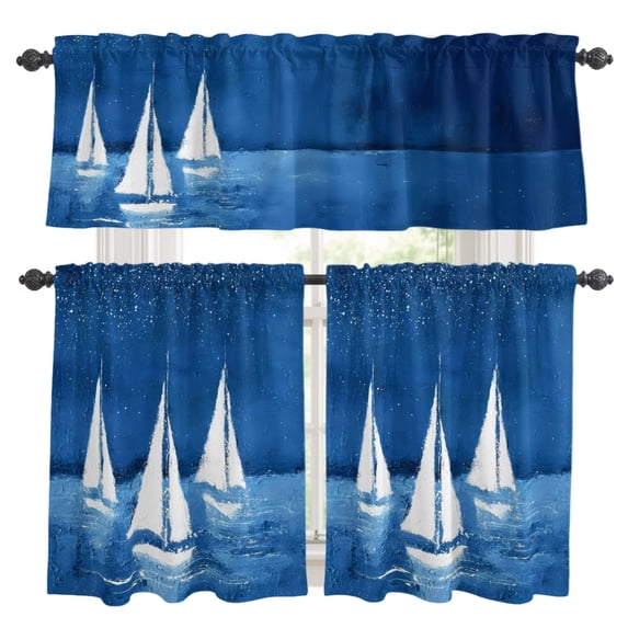 3 Piece Kitchen Curtains and Valances Set Sailboats Cafe Curtains 36 ...