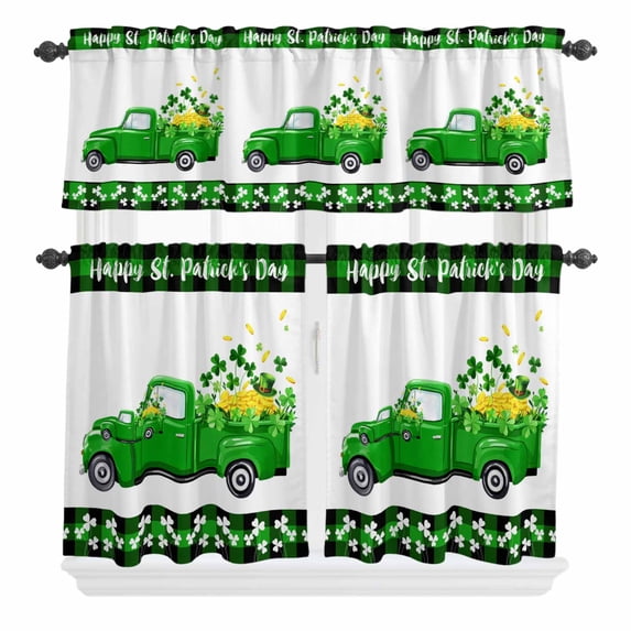 3 Piece Kitchen Curtains and Valances Set Saint Patrick's Day Cafe ...