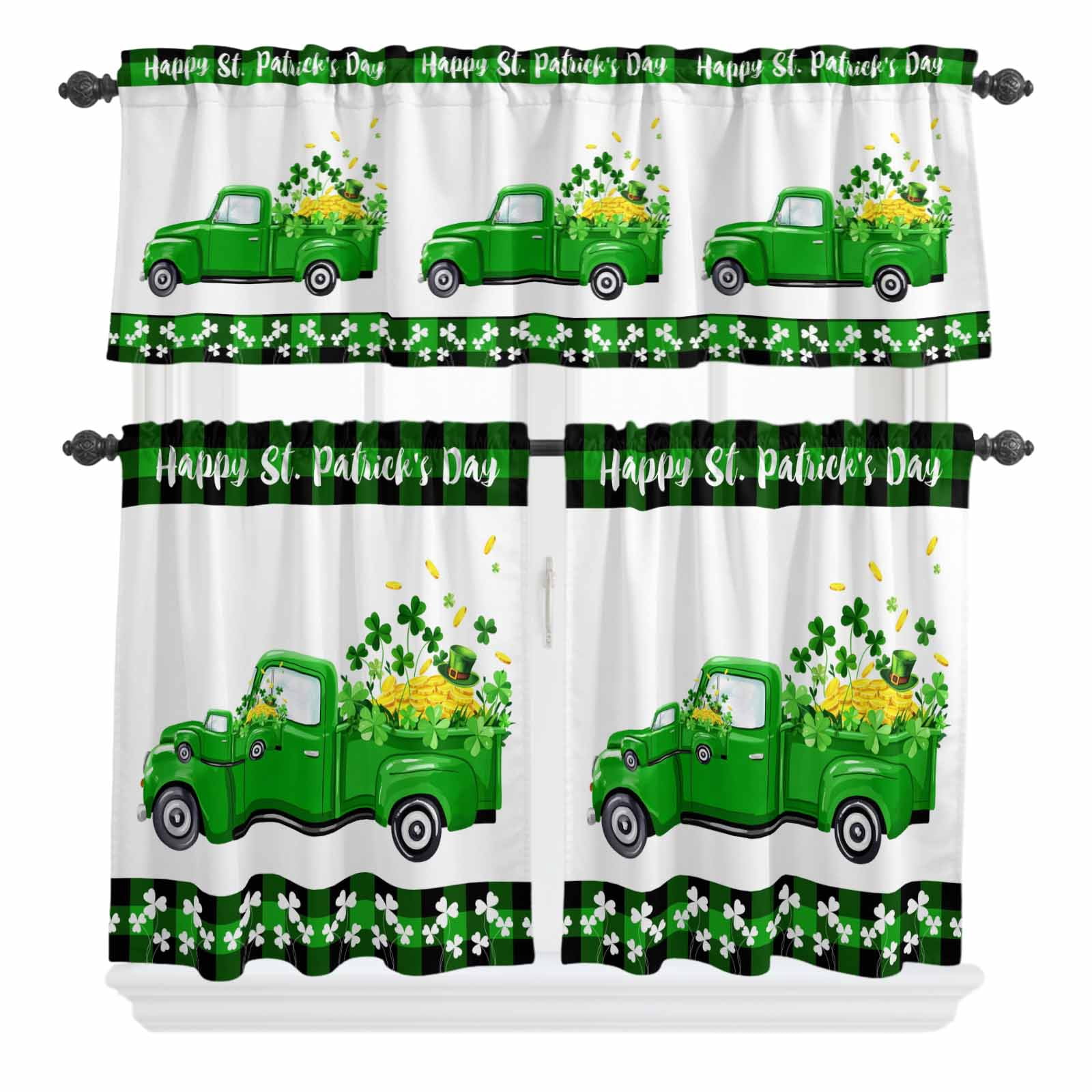 3 Piece Kitchen Curtains and Valances Set Saint Patrick's Day Cafe ...
