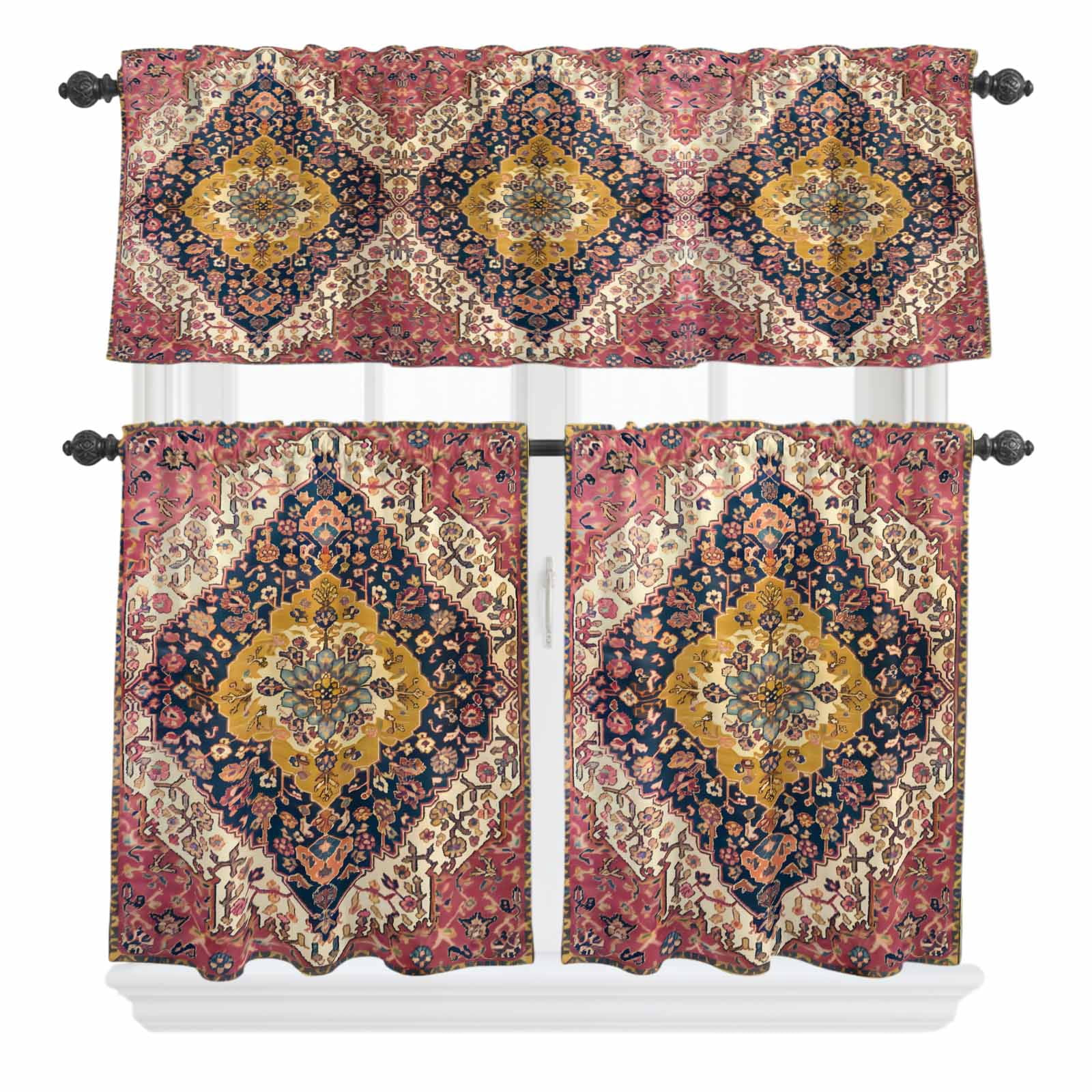 3 Piece Kitchen Curtains and Valances Set Southwest Aztec Cafe Curtains ...