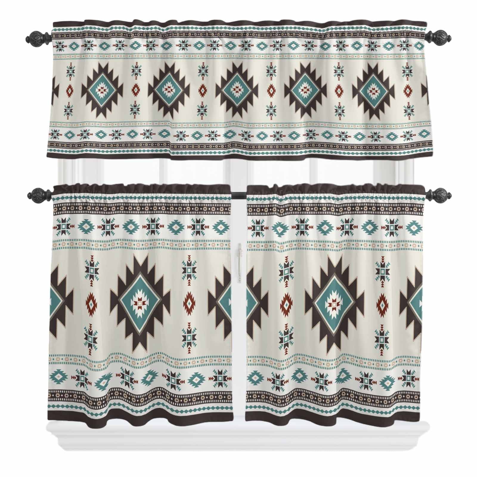 3 Piece Kitchen Curtains and Valances Set Southwest Ethnic Cafe ...
