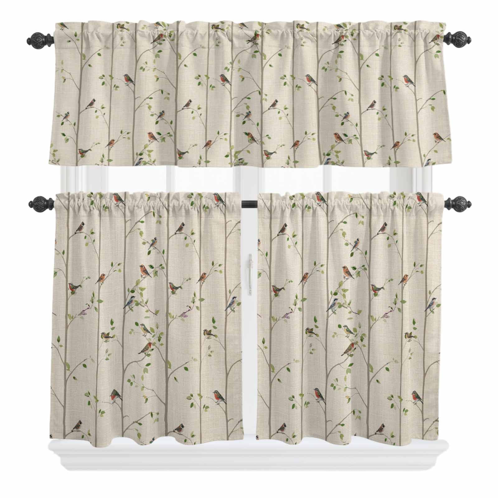 3 Piece Kitchen Curtains and Valances Set Sparrow Cafe Curtains 24 Inch ...