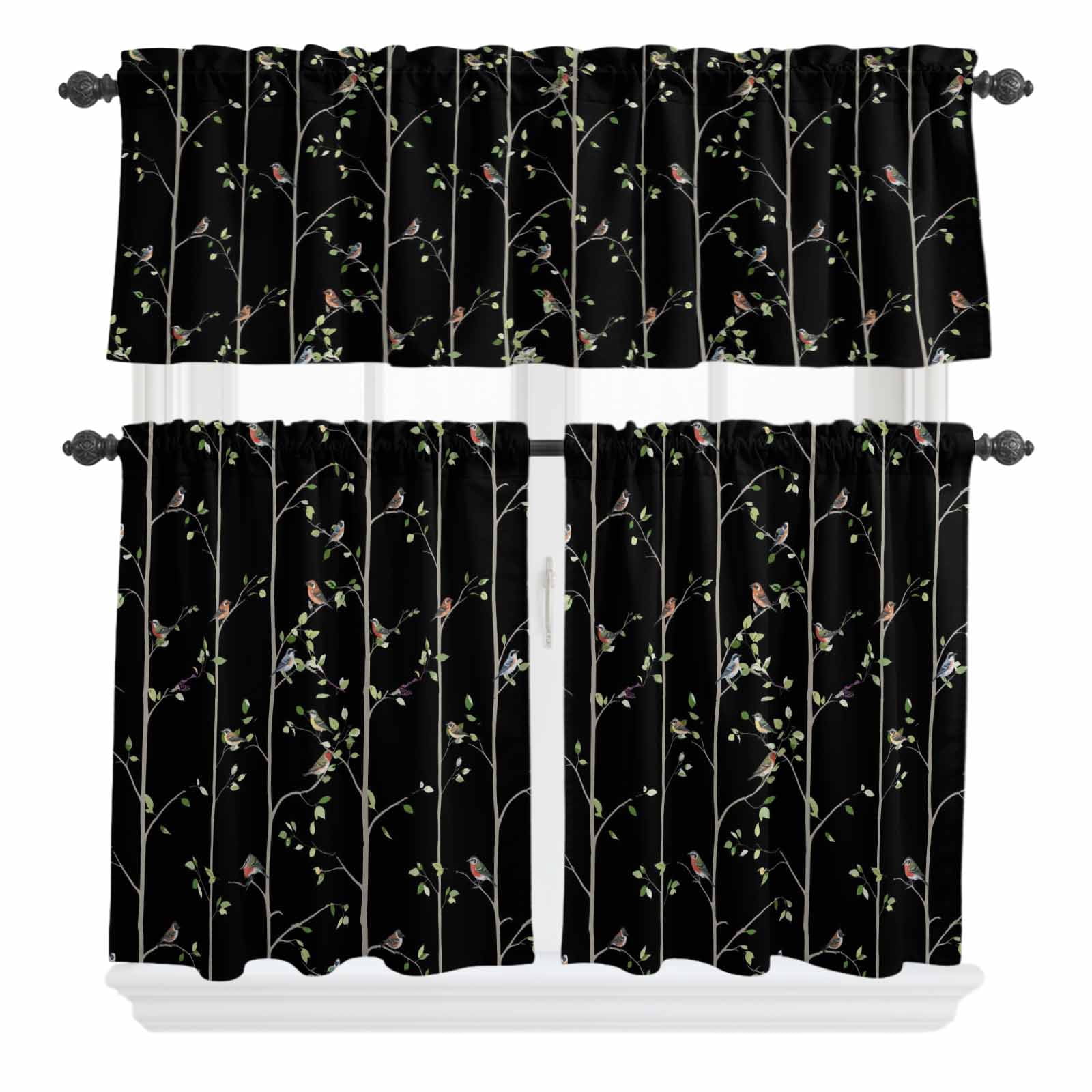 3 Piece Kitchen Curtains and Valances Set Sparrow Cafe Curtains 24 Inch ...