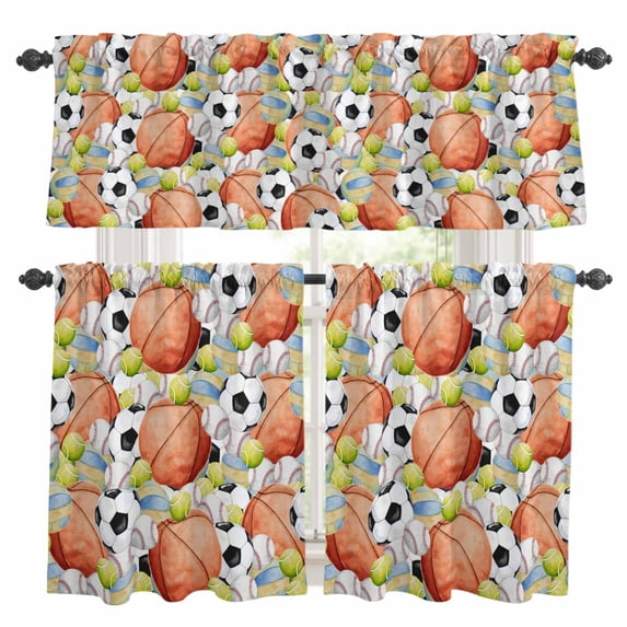 3 Piece Kitchen Curtains and Valances Set Sports Cafe Curtains 36 Inch ...