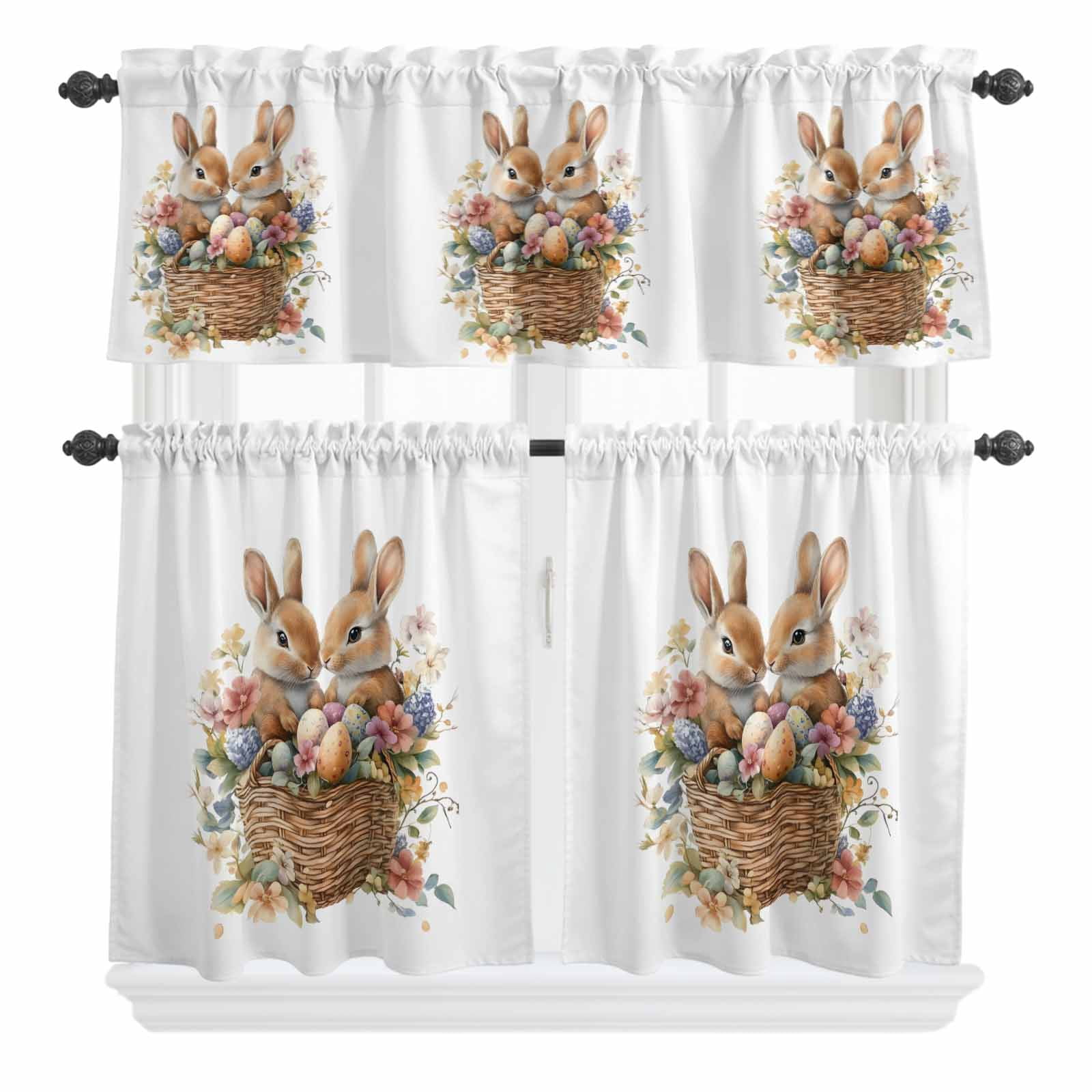 3 Piece Kitchen Curtains and Valances Set Spring Easter Cafe Curtains ...
