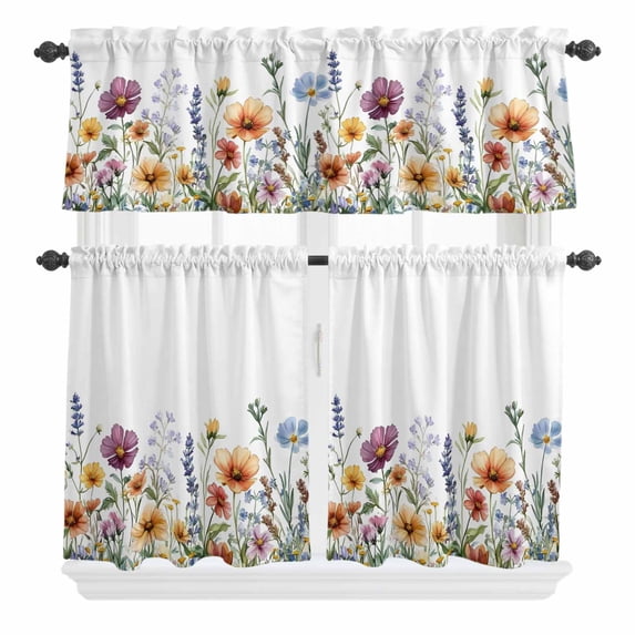 3 Piece Kitchen Curtains and Valances Set Spring Floral Cafe Curtains ...