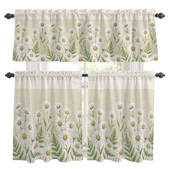 3 Piece Kitchen Curtains and Valances Set Spring Floral Cafe Curtains ...
