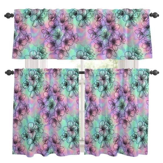 3 Piece Kitchen Curtains and Valances Set Spring Floral Cafe Curtains ...