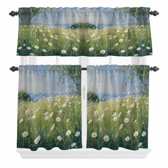 3 Piece Kitchen Curtains and Valances Set Spring Floral Cafe Curtains ...