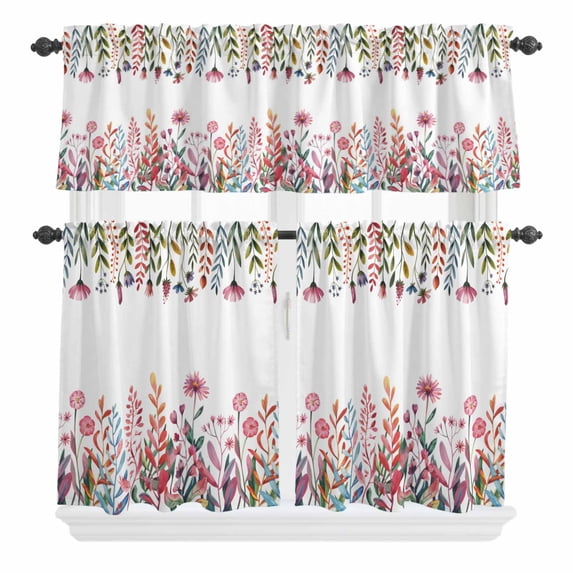 3 Piece Kitchen Curtains and Valances Set Spring Floral Cafe Curtains ...