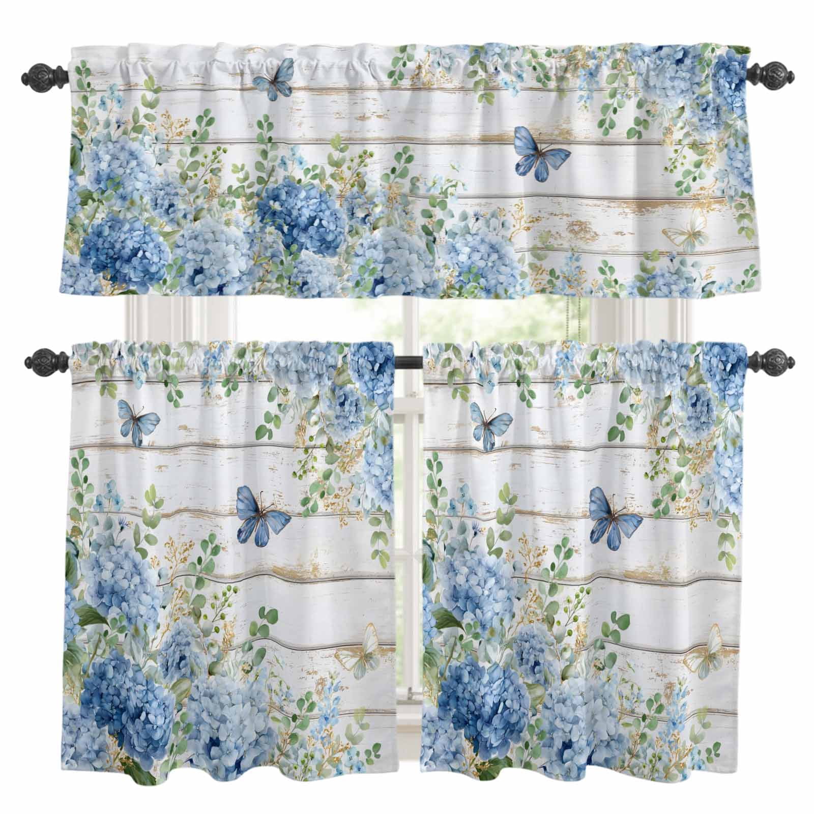 3 Piece Kitchen Curtains and Valances Set Spring Floral Cafe Curtains ...