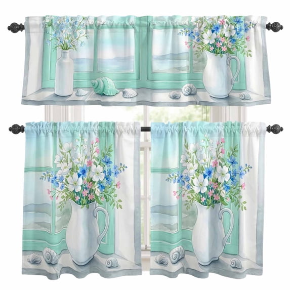 3 Piece Kitchen Curtains and Valances Set Spring Floral Cafe Curtains ...