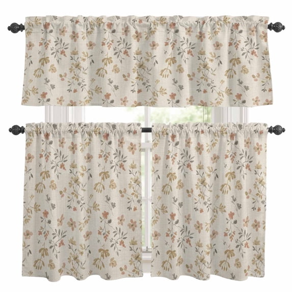 3 Piece Kitchen Curtains and Valances Set Spring Floral Cafe Curtains ...
