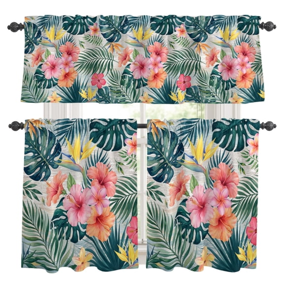 3 Piece Kitchen Curtains and Valances Set Spring Floral Cafe Curtains ...
