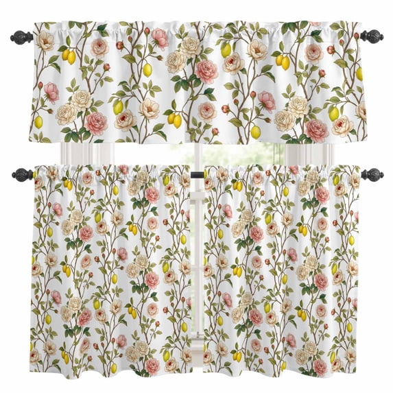 3 Piece Kitchen Curtains and Valances Set Spring Floral Cafe Curtains ...