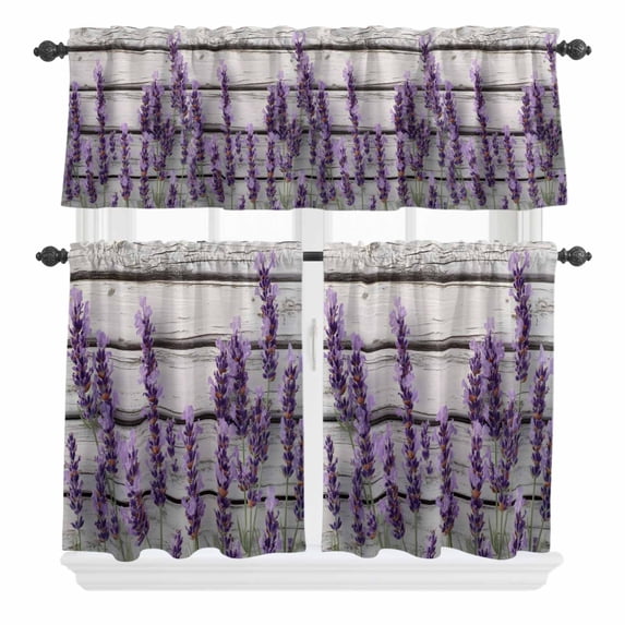 3 Piece Kitchen Curtains and Valances Set Spring Lavender Floral Cafe ...