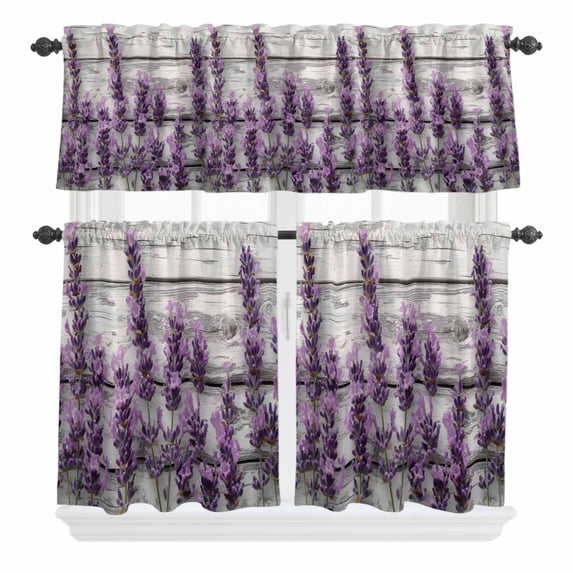 3 Piece Kitchen Curtains and Valances Set Spring Lavender Floral Cafe ...