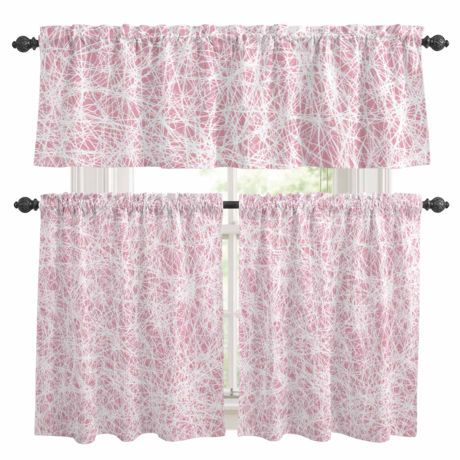 3 Piece Kitchen Curtains and Valances Set Spring Pink Cobweb Cafe ...