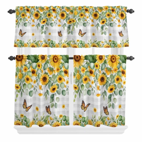 3 Piece Kitchen Curtains and Valances Set Spring Sunflowers Cafe ...