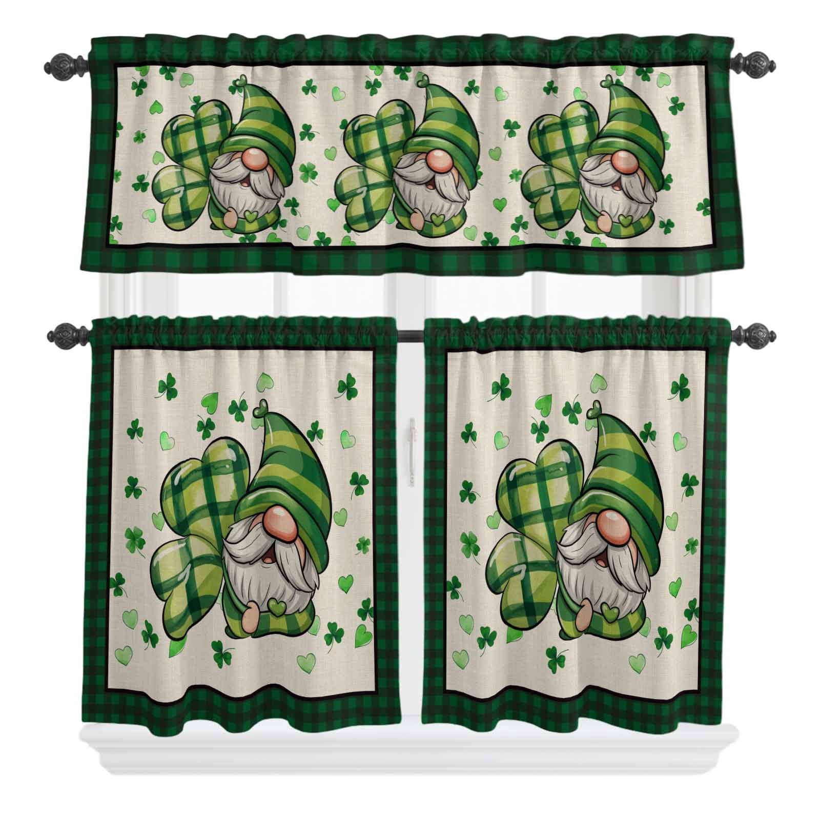 3 Piece Kitchen Curtains and Valances Set St. Patrick's Day Cafe ...