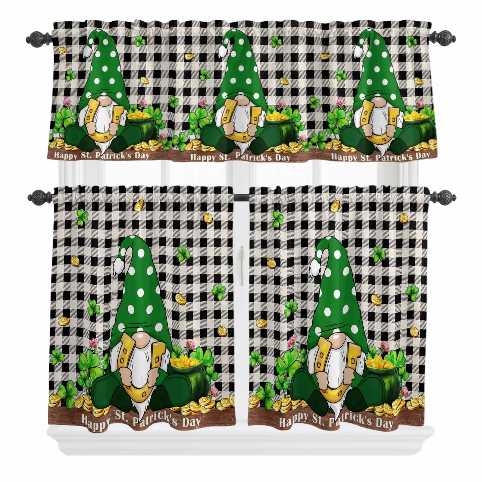3 Piece Kitchen Curtains and Valances Set St. Patrick's Day Cafe ...