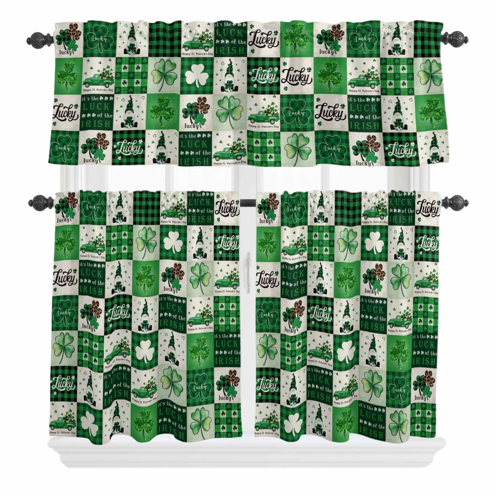 3 Piece Kitchen Curtains and Valances Set St. Patrick's Day Cafe ...