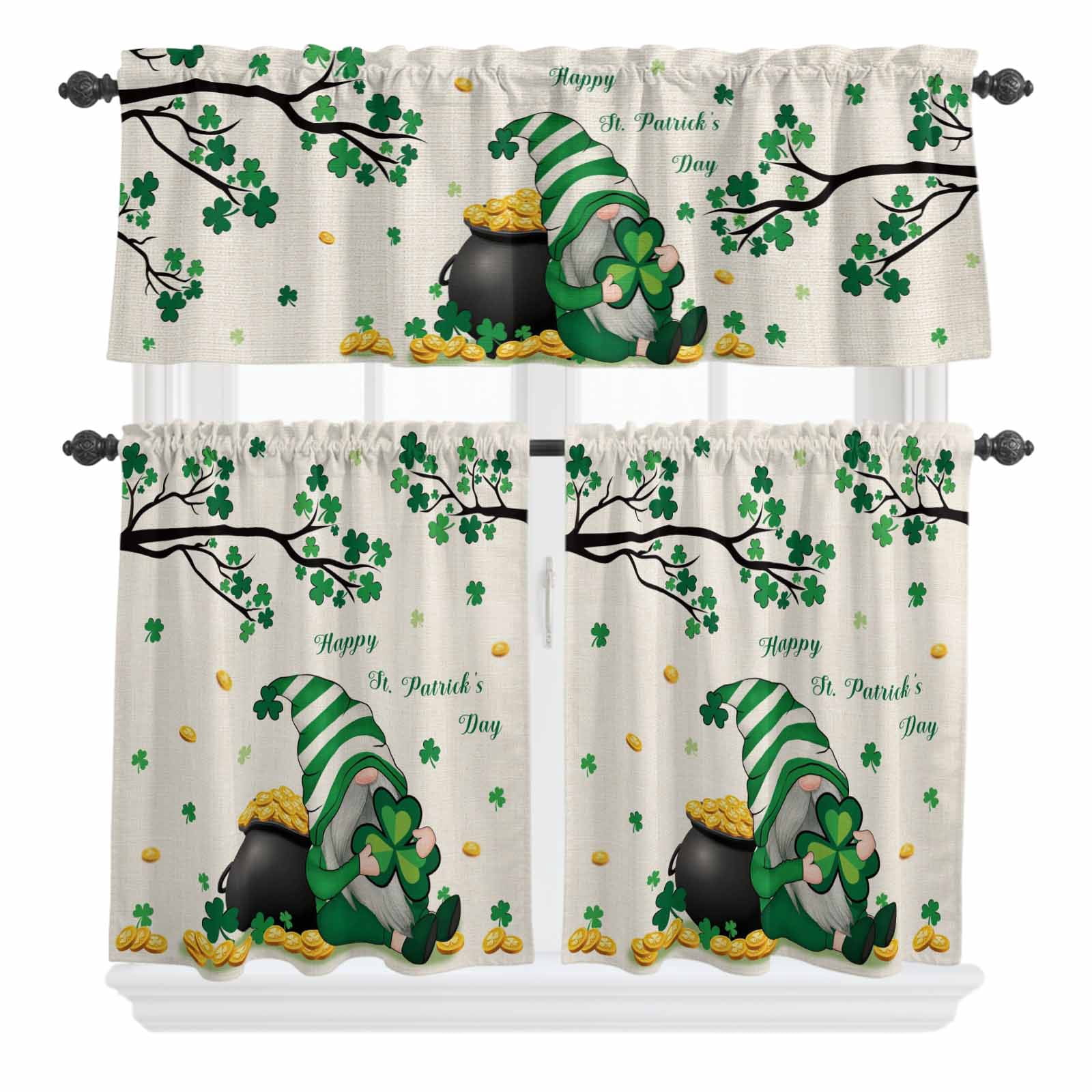 3 Piece Kitchen Curtains and Valances Set St. Patrick's Day Cafe ...