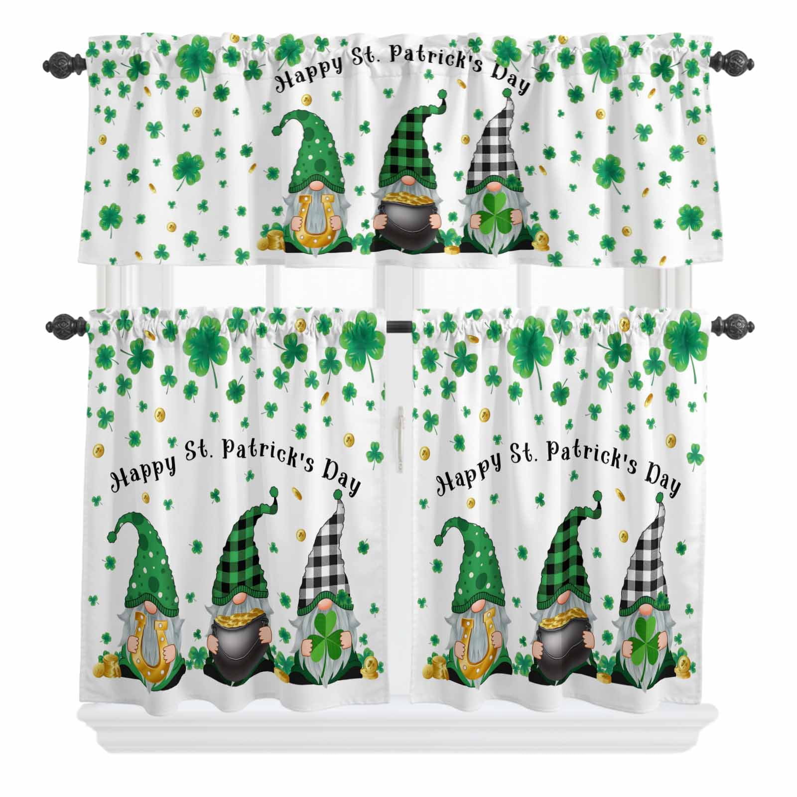 3 Piece Kitchen Curtains and Valances Set St. Patrick's Day Cafe ...