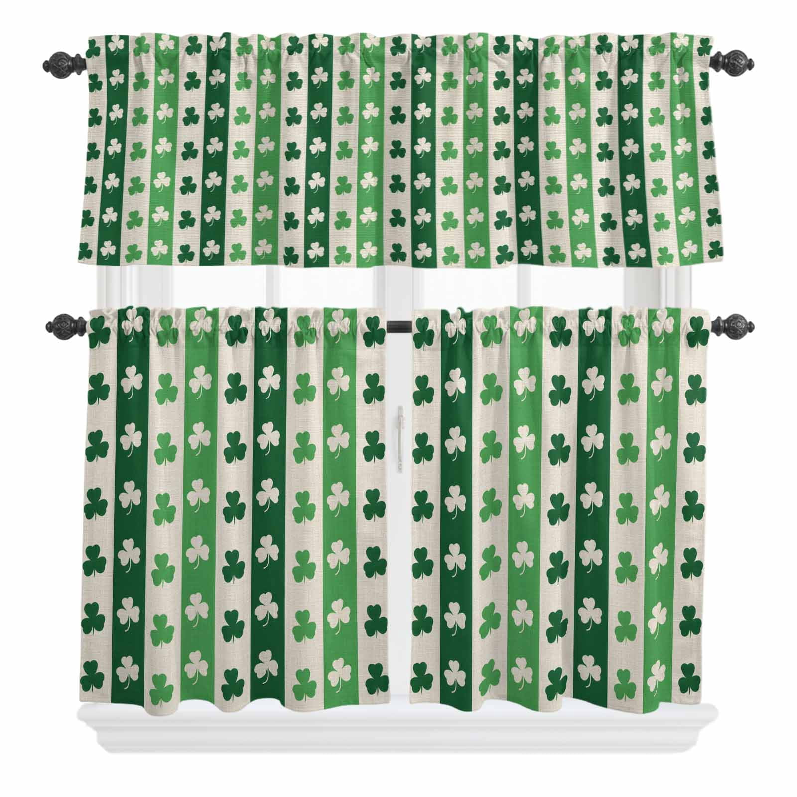 3 Piece Kitchen Curtains and Valances Set St. Patrick's Day Cafe ...