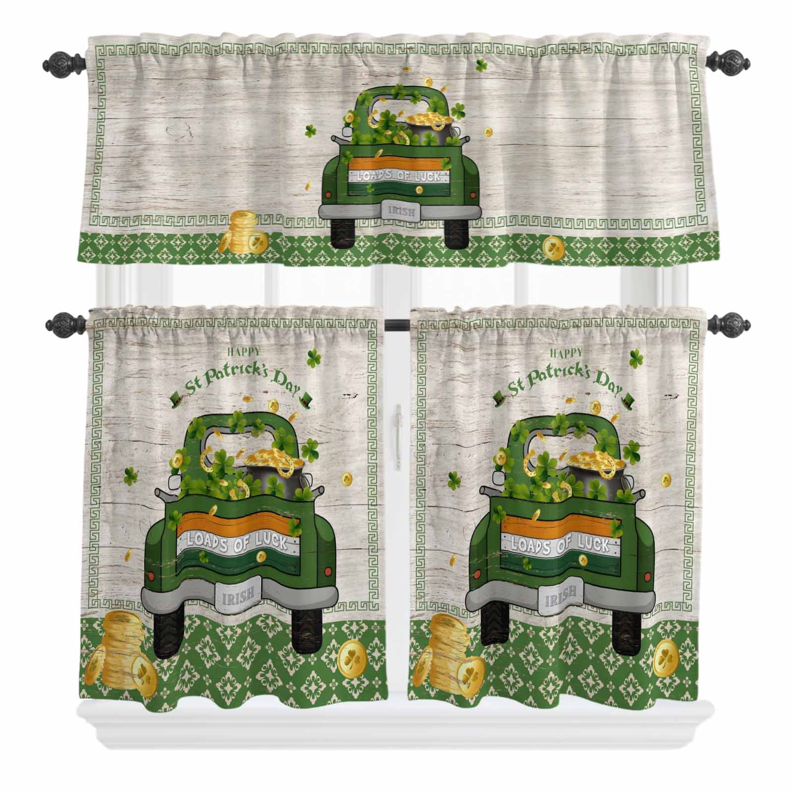 3 Piece Kitchen Curtains and Valances Set St. Patrick's Day Cafe ...