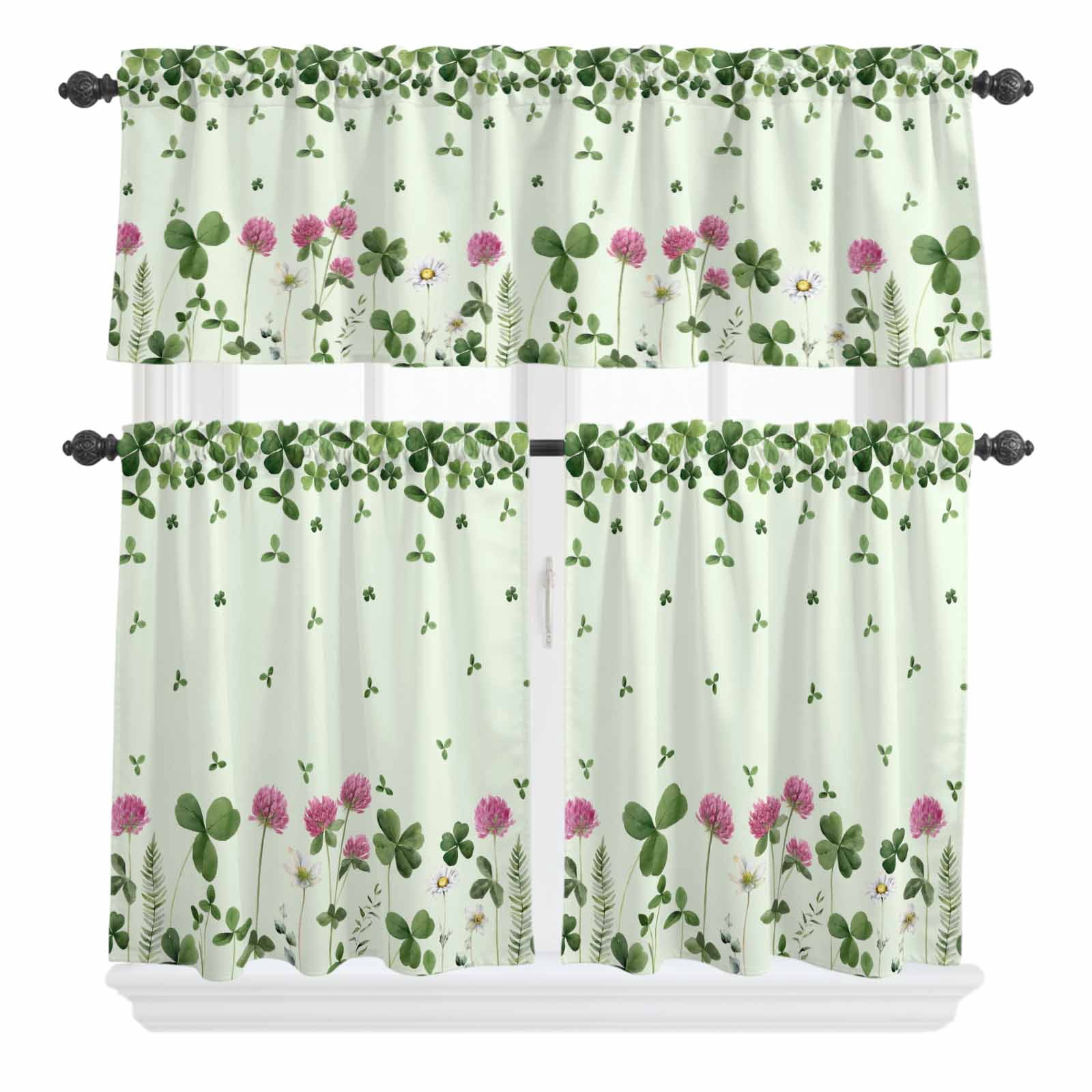 3 Piece Kitchen Curtains and Valances Set St. Patrick's Day Cafe ...